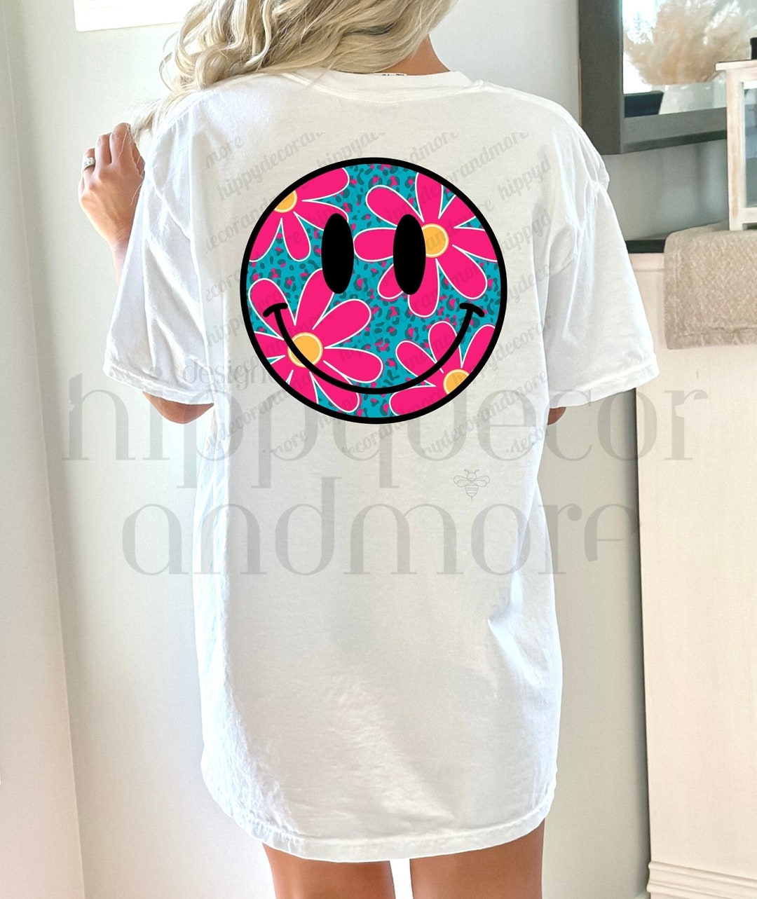 Leopard Print Pink Daisy Smiley Face PNG Happy Face Shirt Sublimation ...