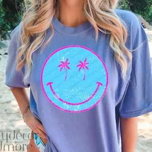 Distressed Retro Palm Trees Smiley Face PNG Boho PNG Smiley Sublimation ...