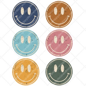 Boho Smiley Faces Bundle Retro Smile Face Bundle Distressed PNG Smile ...