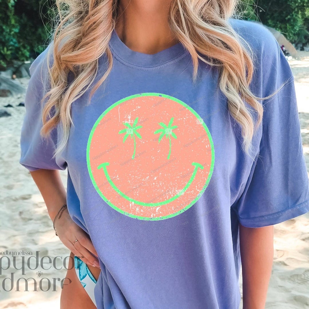 Distressed Retro Smiley Face PNG Boho Palm Trees Smiley Sublimation ...
