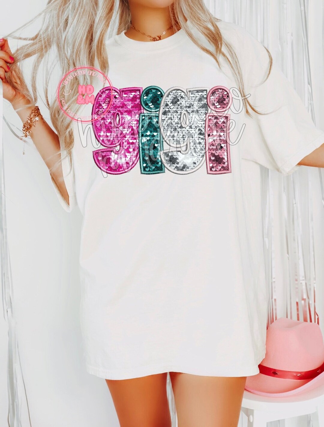 Gigi PNG Faux Sequins Embroidery Letters Grandma Mawmaw Grams Gigi GG Shirt Design Mothers Day ...