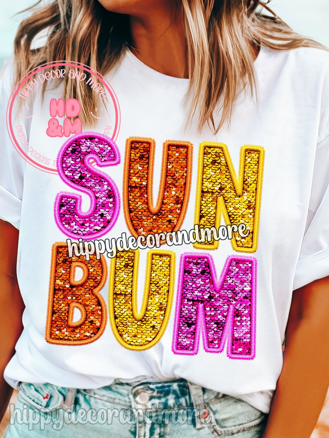 Sun PNG Sun Bum PNG Faux Sequins Embroidery Letters PNG Pink Yellow ...