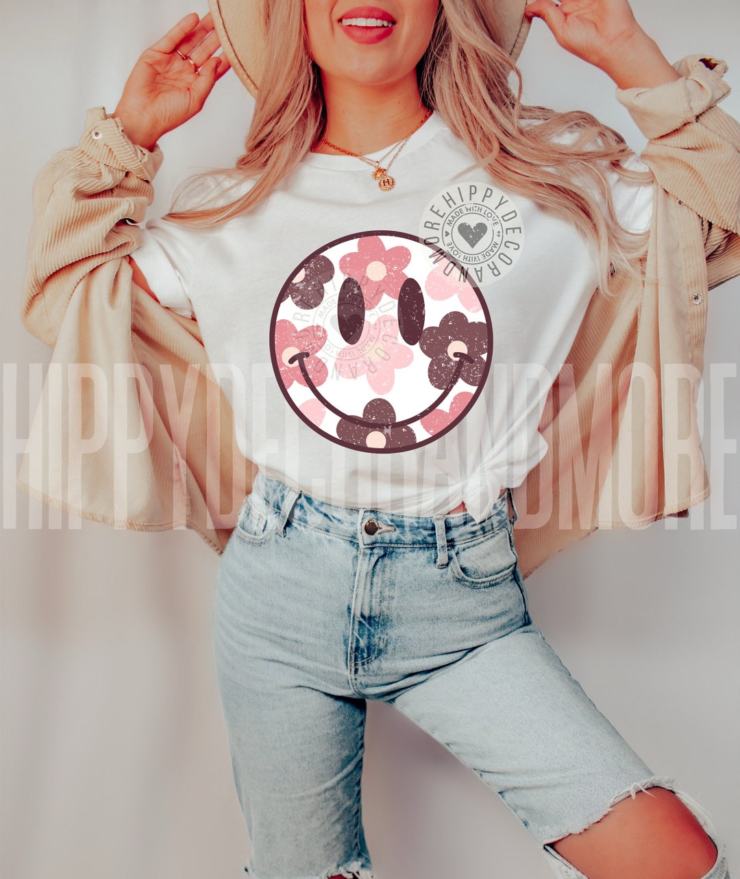 Distressed Boho Smiley Face PNG Boho Flowers PNG Retro Smiley - Etsy