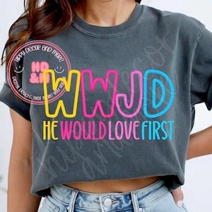WWJD Png Christian Shirt Design Faux Embroidery Letters Bright Colorful ...