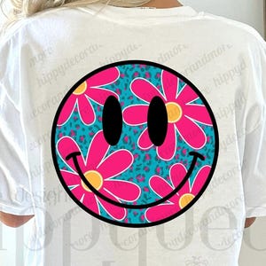 Leopard Print Pink Daisy Smiley Face PNG Happy Face Shirt Sublimation ...