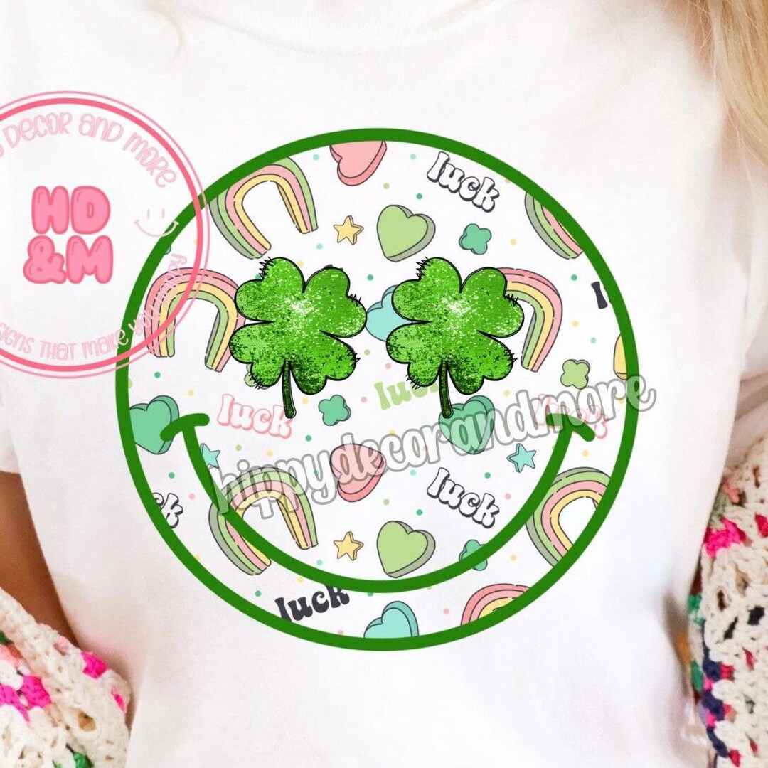 Shamrock Smiley Face PNG St Patricks Day PNG Lucky Charms Smiley Shirt ...