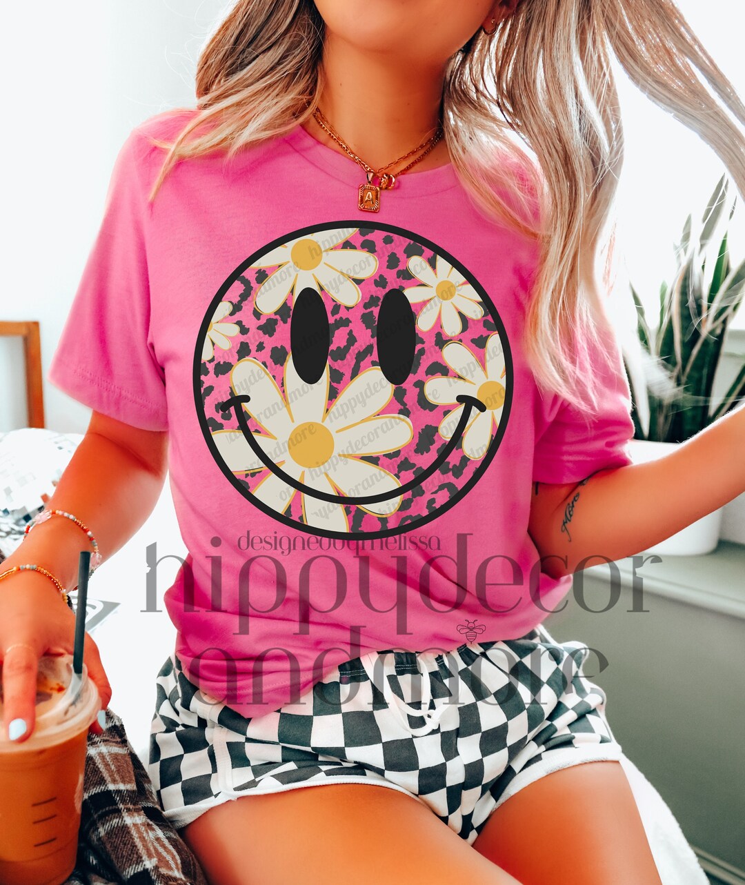 Black Leopard Print Daisy PNG Daisy Smiley Face PNG Retro Smiley Shirt ...