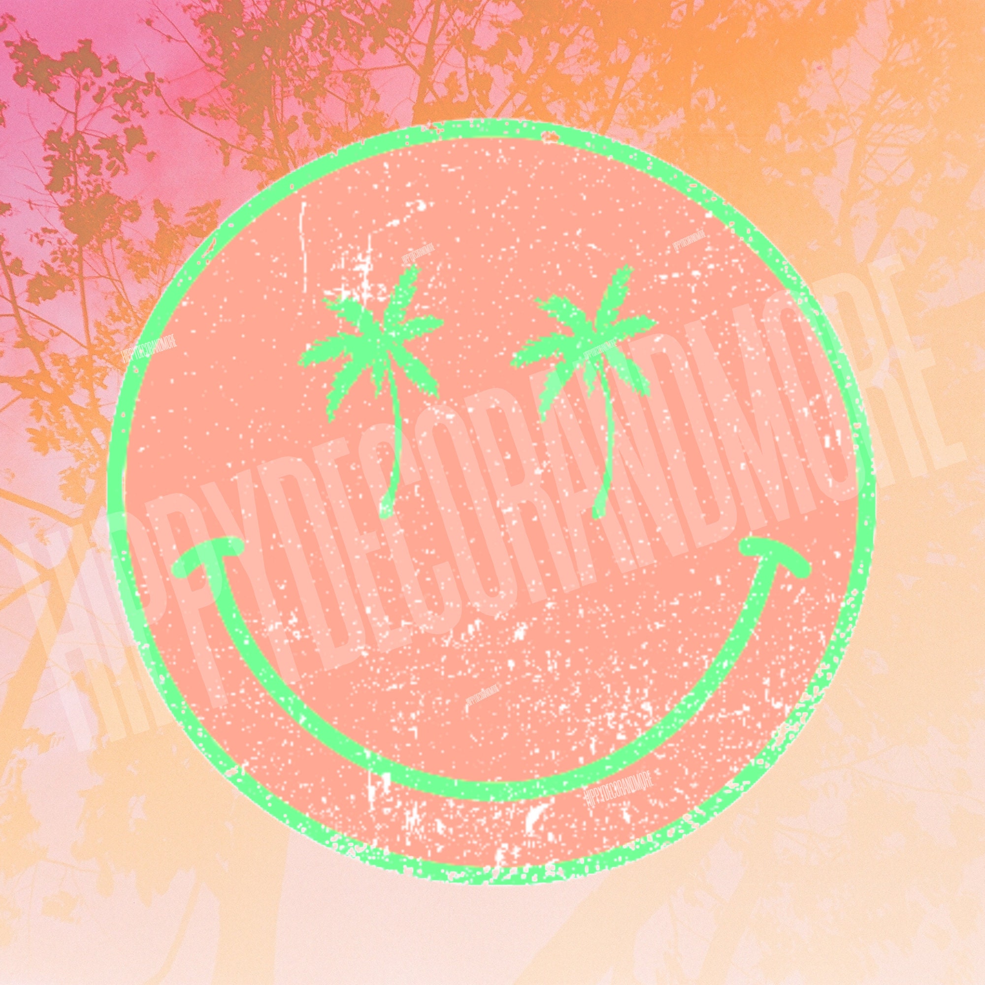 Distressed Retro Smiley Face PNG Boho Palm Trees Smiley Sublimation ...
