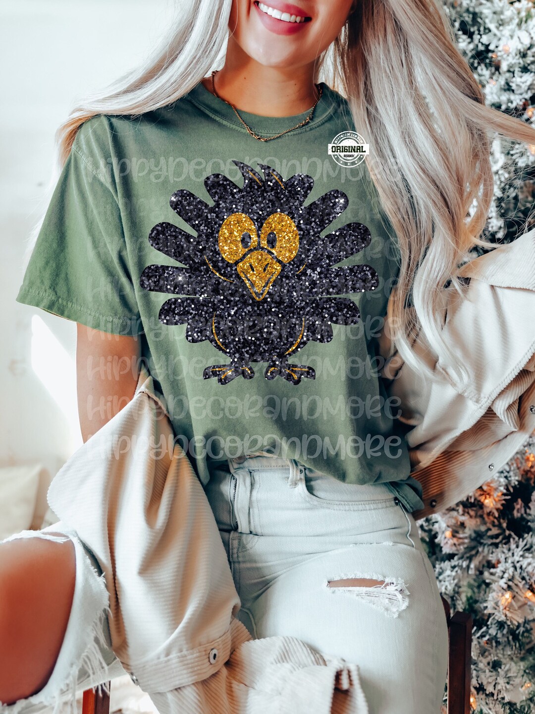 Black and Gold Sparkly Turkey Shirt Sublimation Design - Etsy.de
