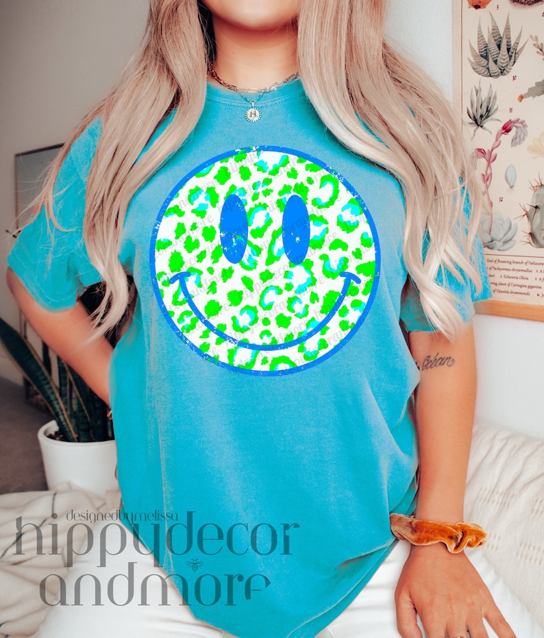 Leopard Print PNG Smiley Face PNG Neon Smiley Face Sublimation Colorful ...