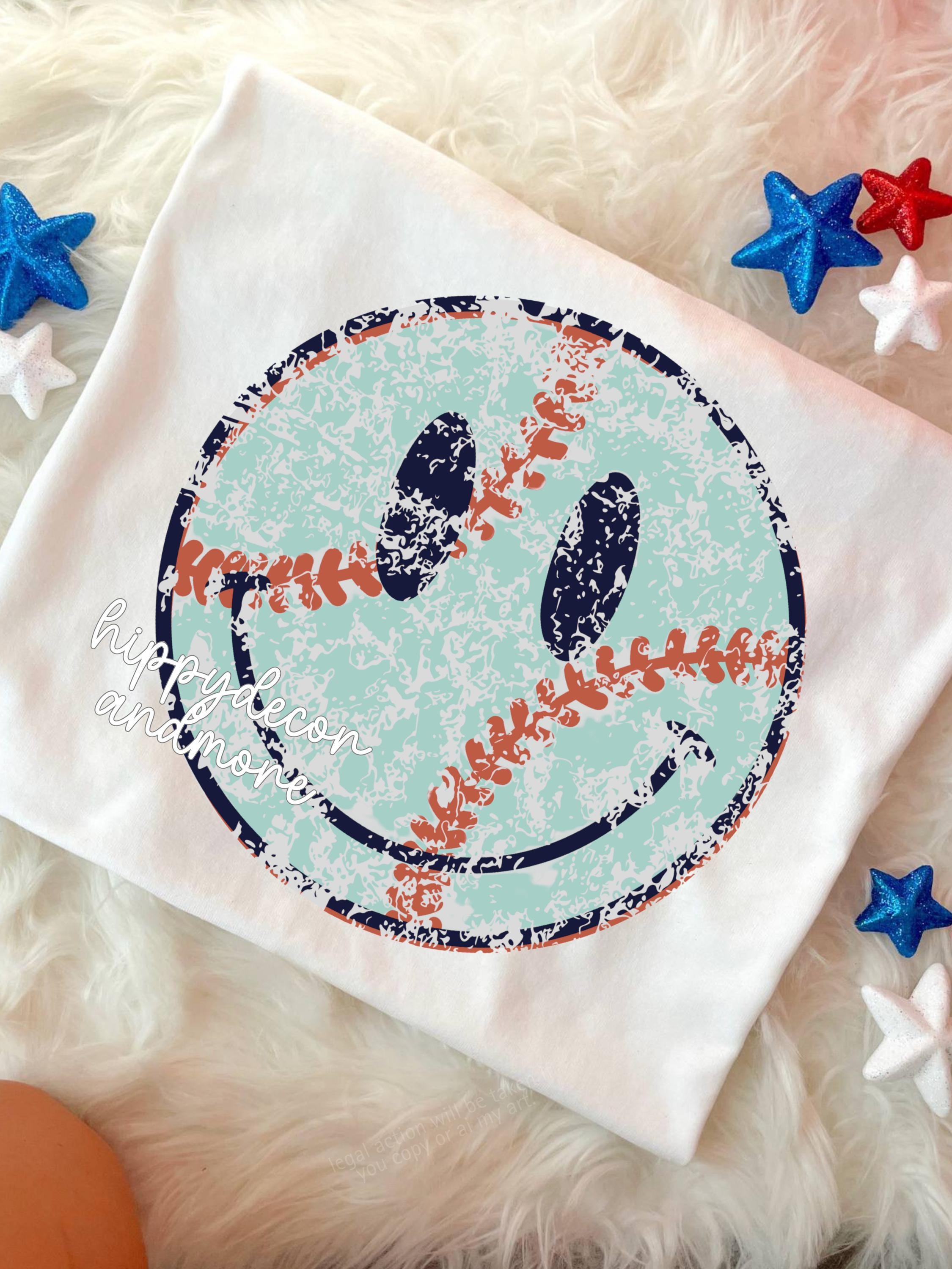 Baseball PNG Smiley Face PNG Retro Smiley Face Sublimation Design ...