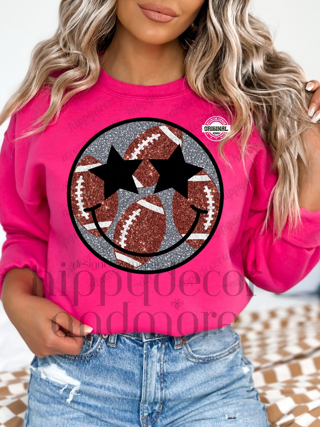 Football PNG Smiley Face PNG Retro Football Vibes Game Day Girly Smiley ...