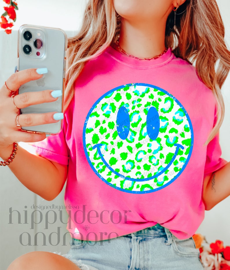 Leopard Print PNG Smiley Face PNG Neon Smiley Face Sublimation Colorful ...