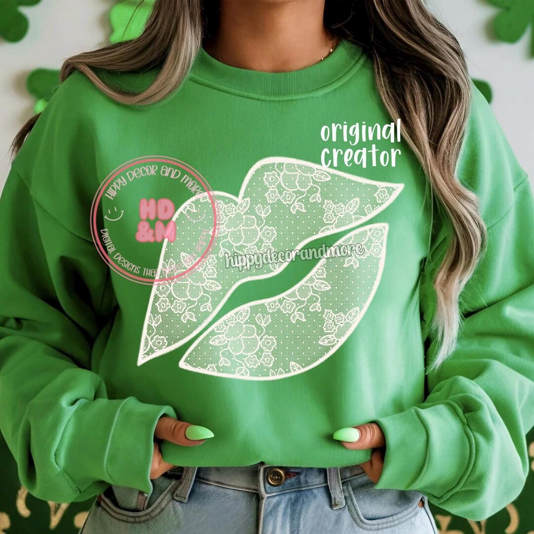 Hand Drawn Lace Lips PNG St Patricks Day PNG Coquette Girly 4th of July ...