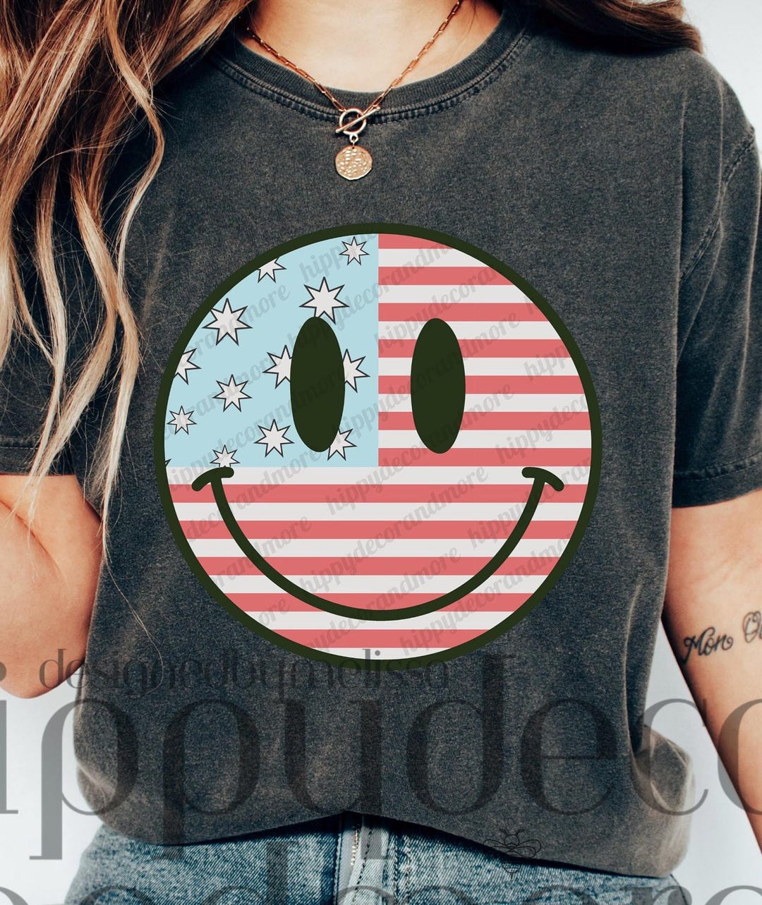 Retro American Flag Smiley Face PNG America Png Fourth of July Red ...