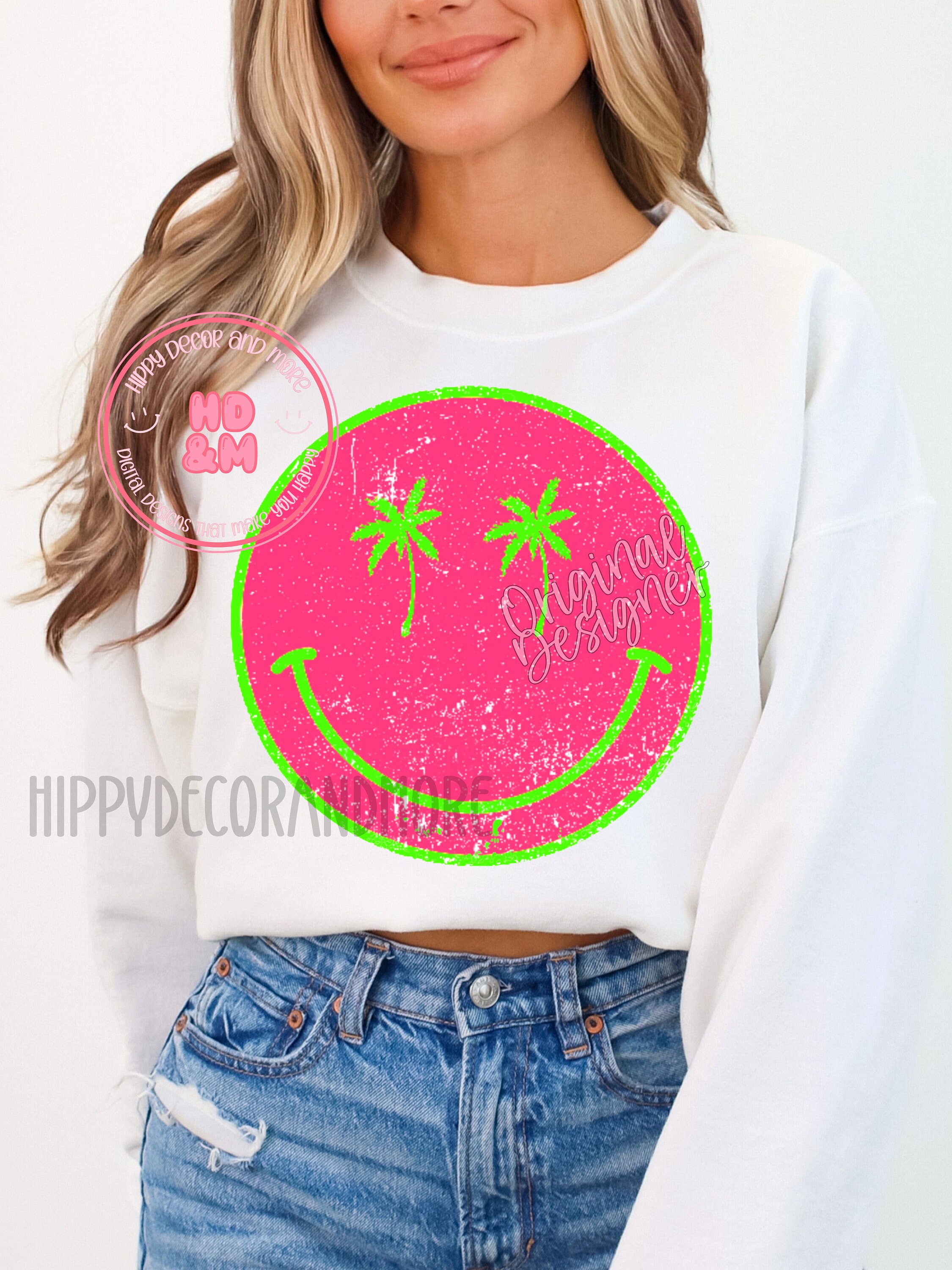 Distressed Retro Palm Trees Smiley Face PNG Boho PNG Summer Sublimation ...