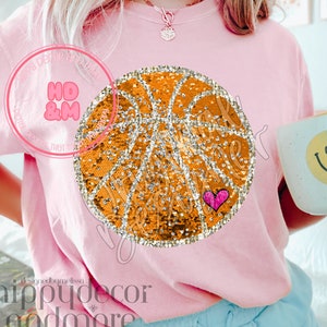 Sparkly Basketball PNG Faux Glitter Girly Basketball Shirt Design Heart ...