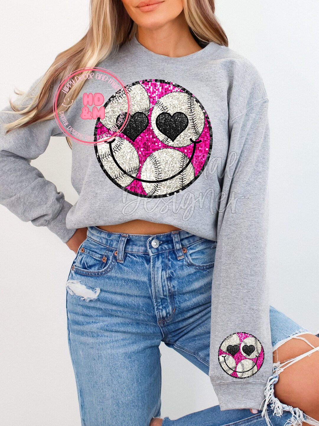 Sparkly Baseball PNG Smiley Face PNG Pink Faux Glitter Baseball Vibes ...