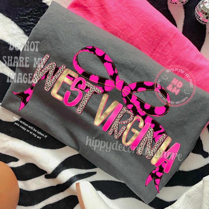 Preppy West Virginia PNG Pink Leopard Print Metalic Gold Girly Girl ...