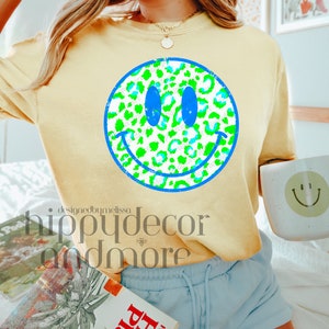 Leopard Print PNG Smiley Face PNG Neon Smiley Face Sublimation Colorful ...