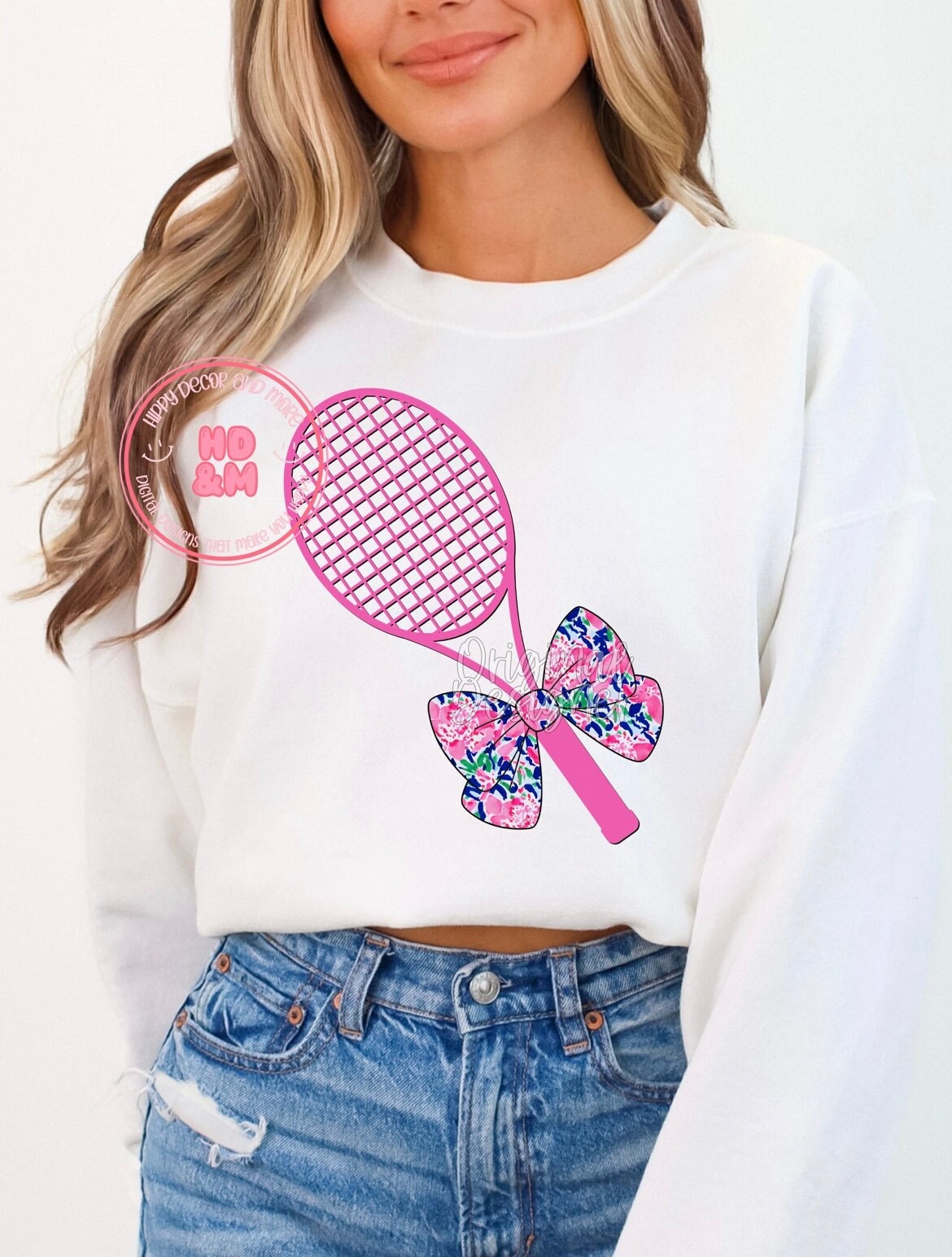 Preppy Tennis PNG Tennis Racket PNG Pink Tennis Floral Bow PNG Tennis ...