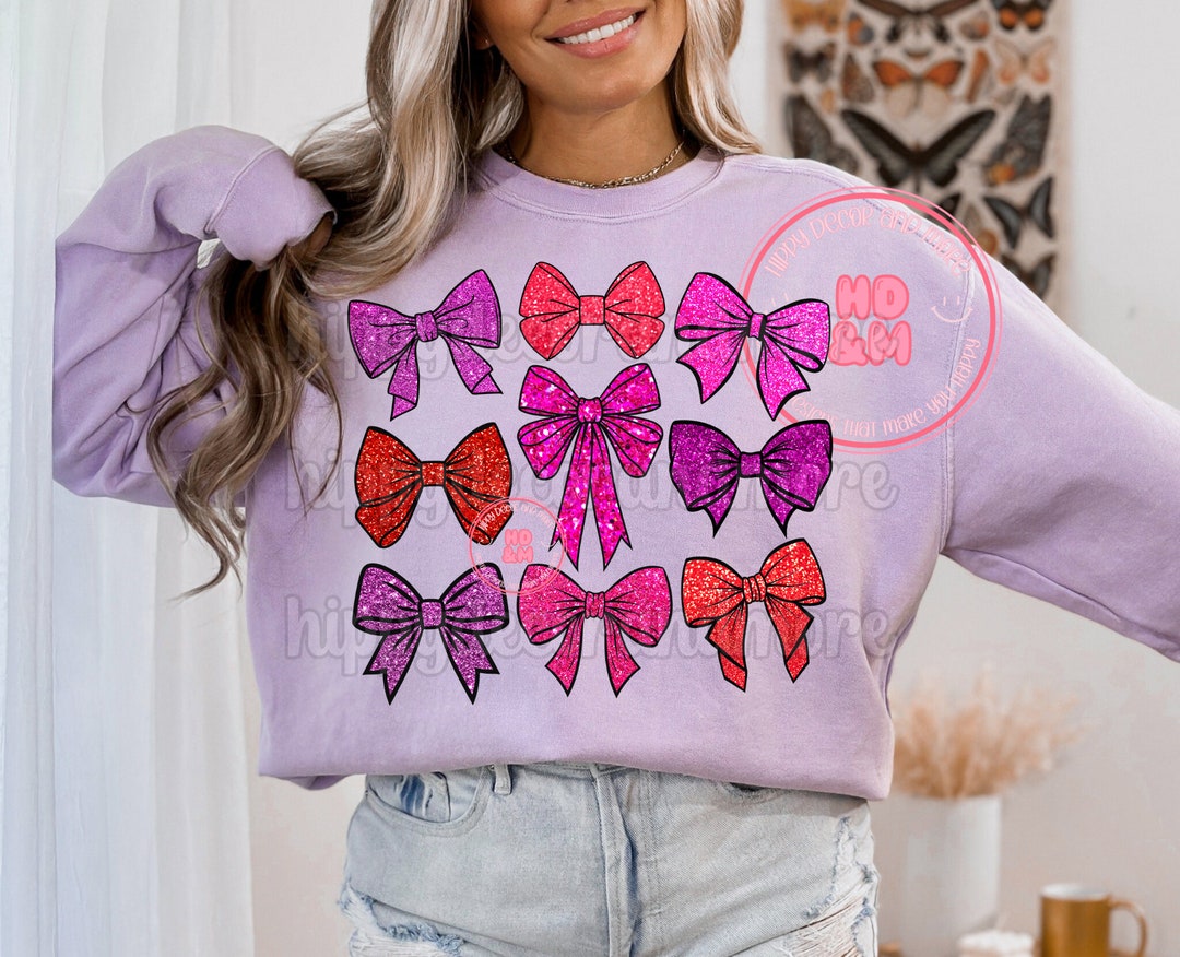 Sparkly Bows PNG Valentines Day Shirt Design Big Bows Pink Purple Red ...