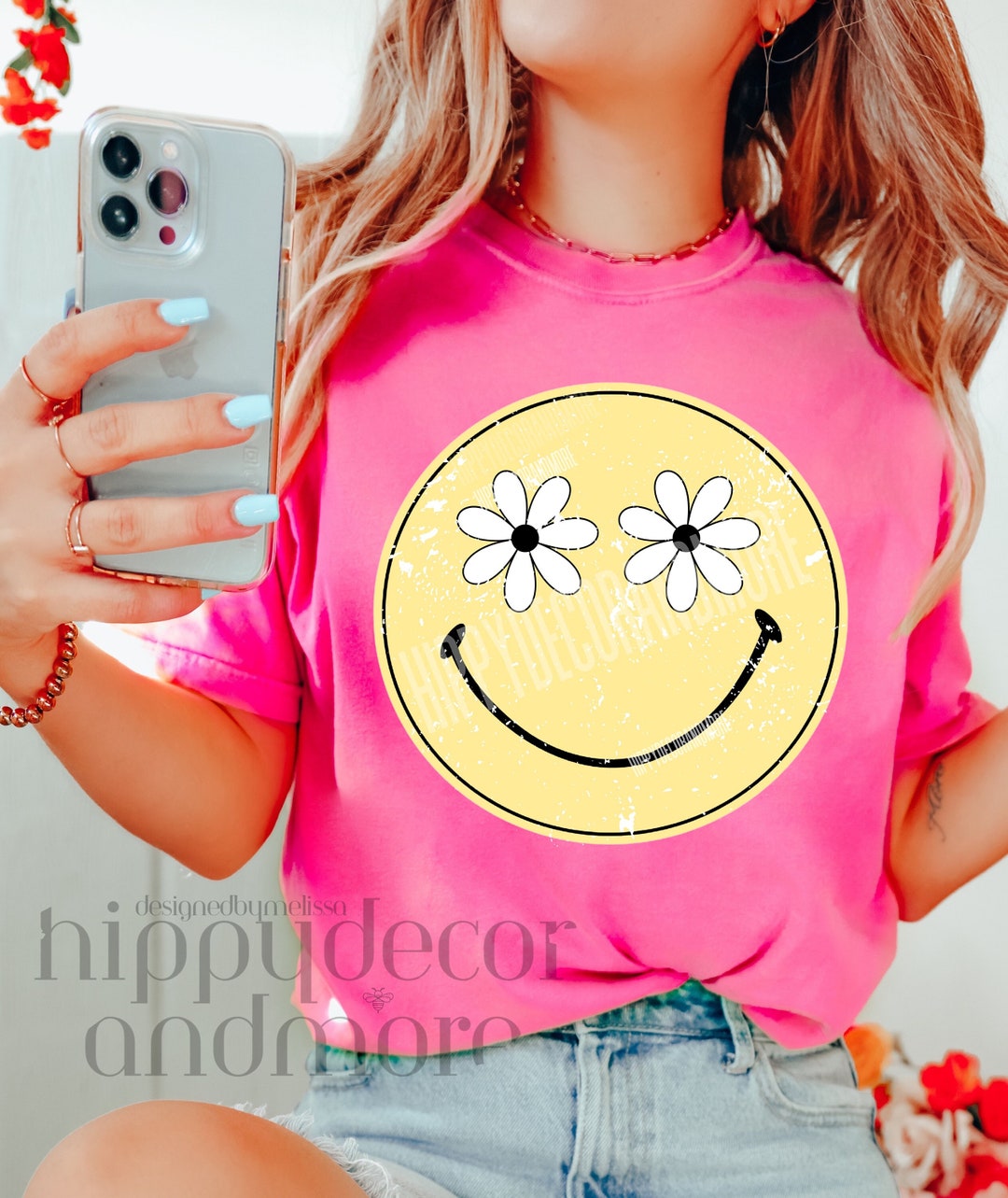 Retro Smiley Face PNG Daisy PNG Happy Distressed Retro Happy - Etsy