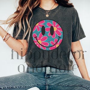 Leopard Print Pink Daisy Smiley Face PNG Happy Face Shirt Sublimation ...