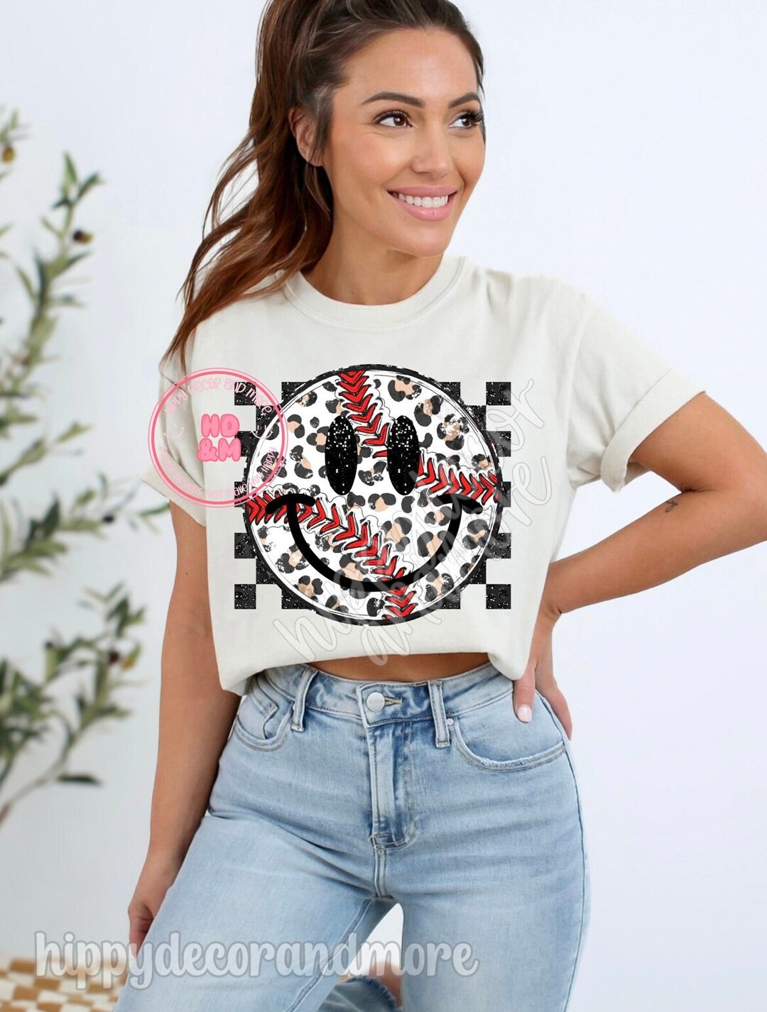 Leopard Print Baseball Smiley PNG Preppy Baseball Shirt Design Smiley ...