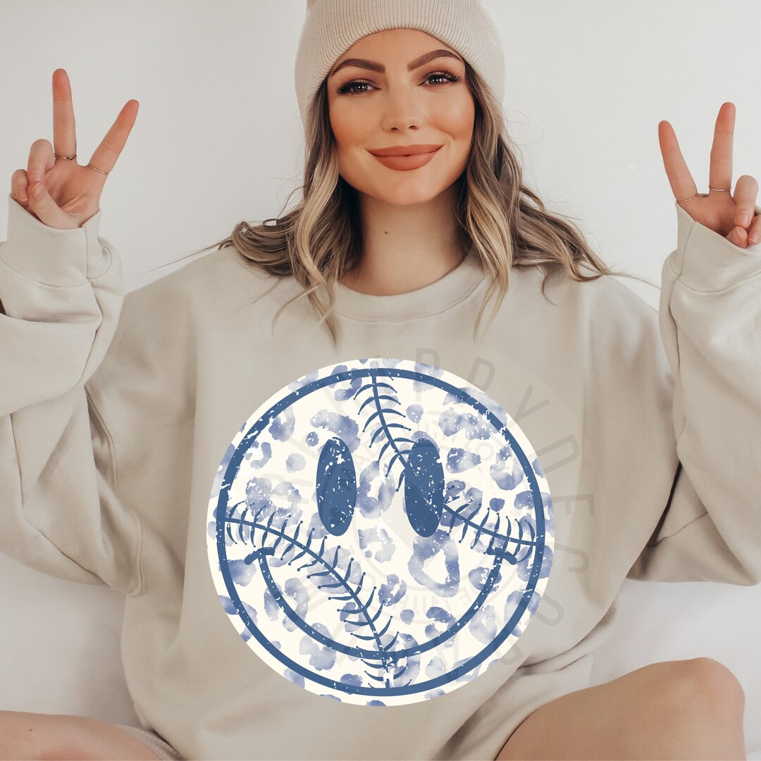 Baseball Smiley Face Retro Smiley Face Sublimation Design Distressed ...