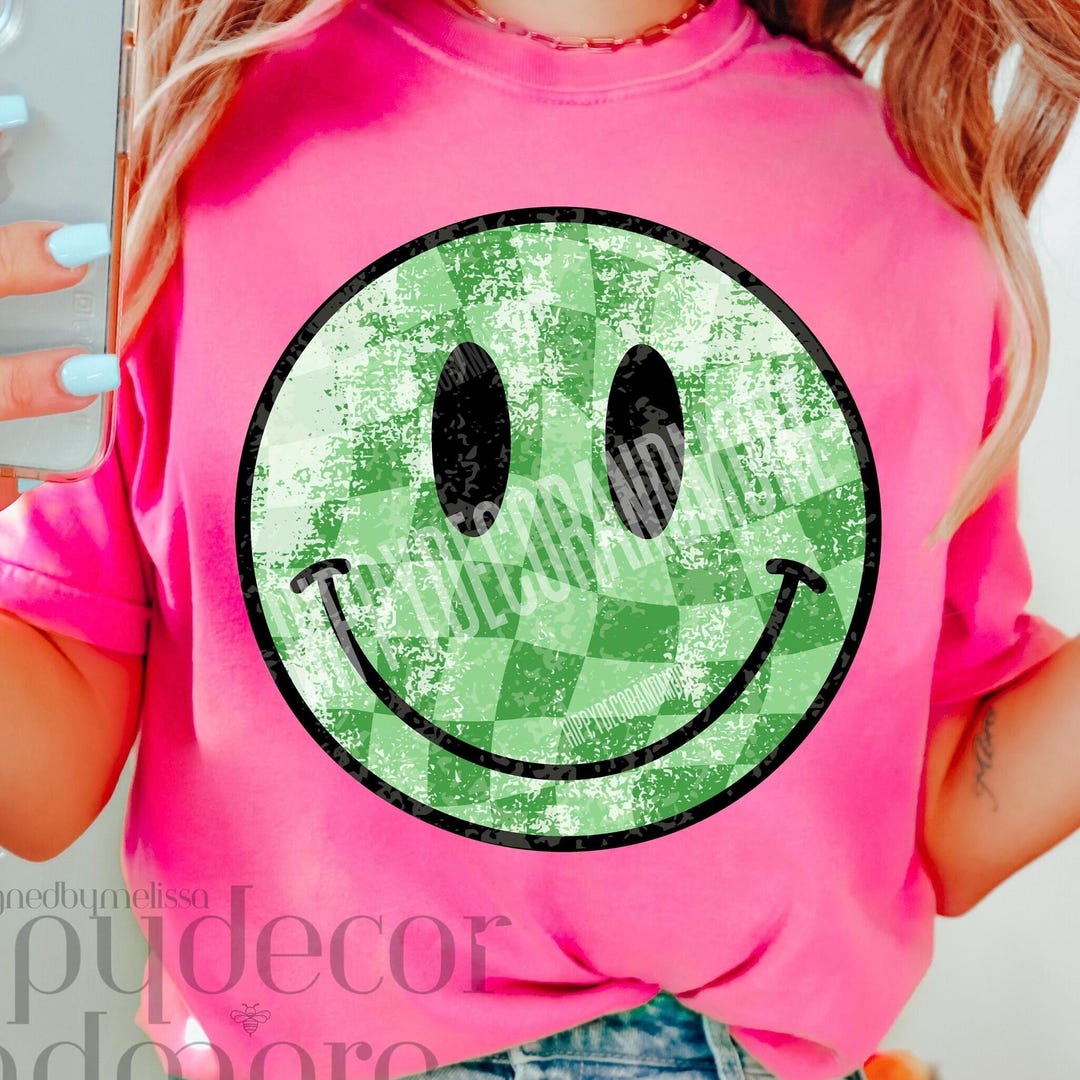 Checkered Smiley Face PNG Green Checks Png Distressed Smiley Png Retro ...