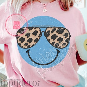 Leopard Print PNG Smiley Face PNG Sunglasses Happy Face Sublimation ...