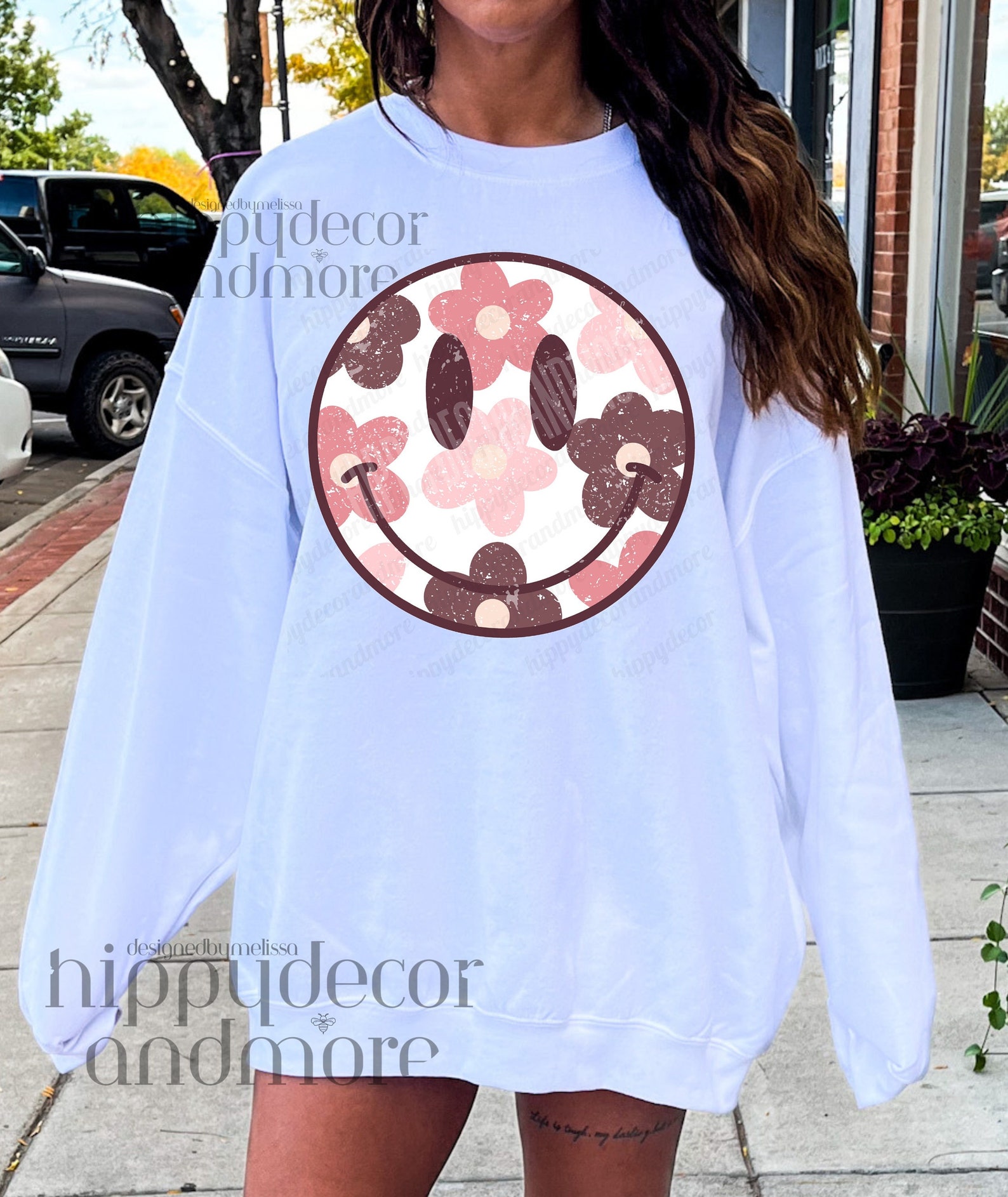 Distressed Boho Smiley Face PNG Boho Flowers PNG Retro Png - Etsy