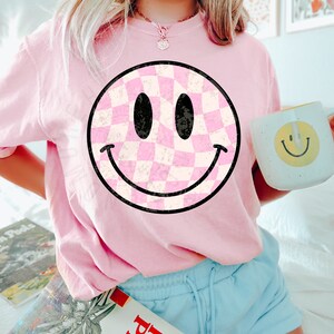 Checkered Smiley Face PNG Pink Checks PNG Distressed Smiley PNG Retro ...