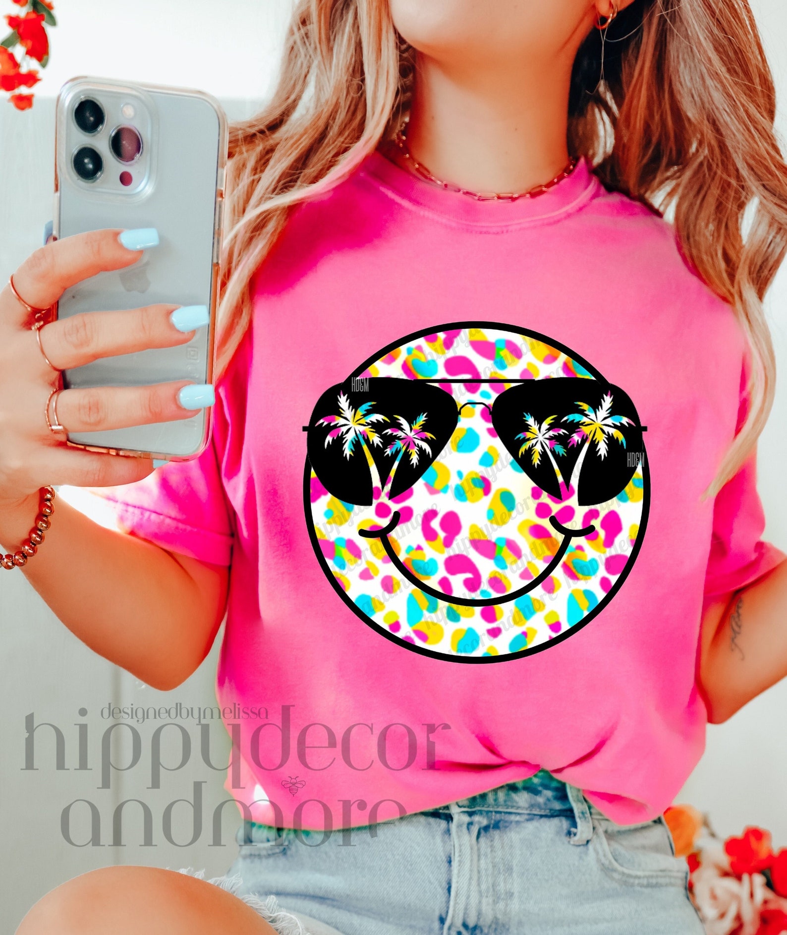 Leopard Print Palm Trees Smiley Face PNG Sunglasses Smiley Transfer ...