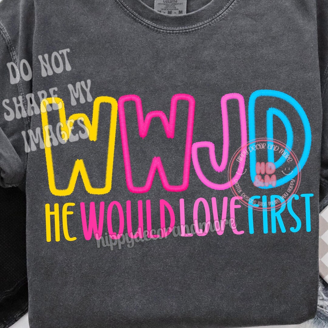 WWJD Png Christian Shirt Design Faux Embroidery Letters Bright Colorful ...