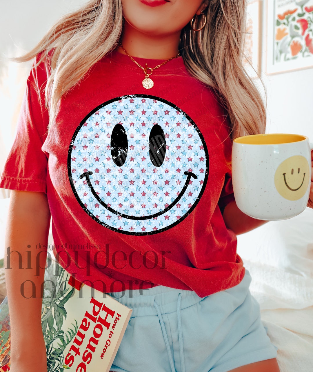 Distressed Smiley Face PNG American PNG Fourth of July Red White and ...