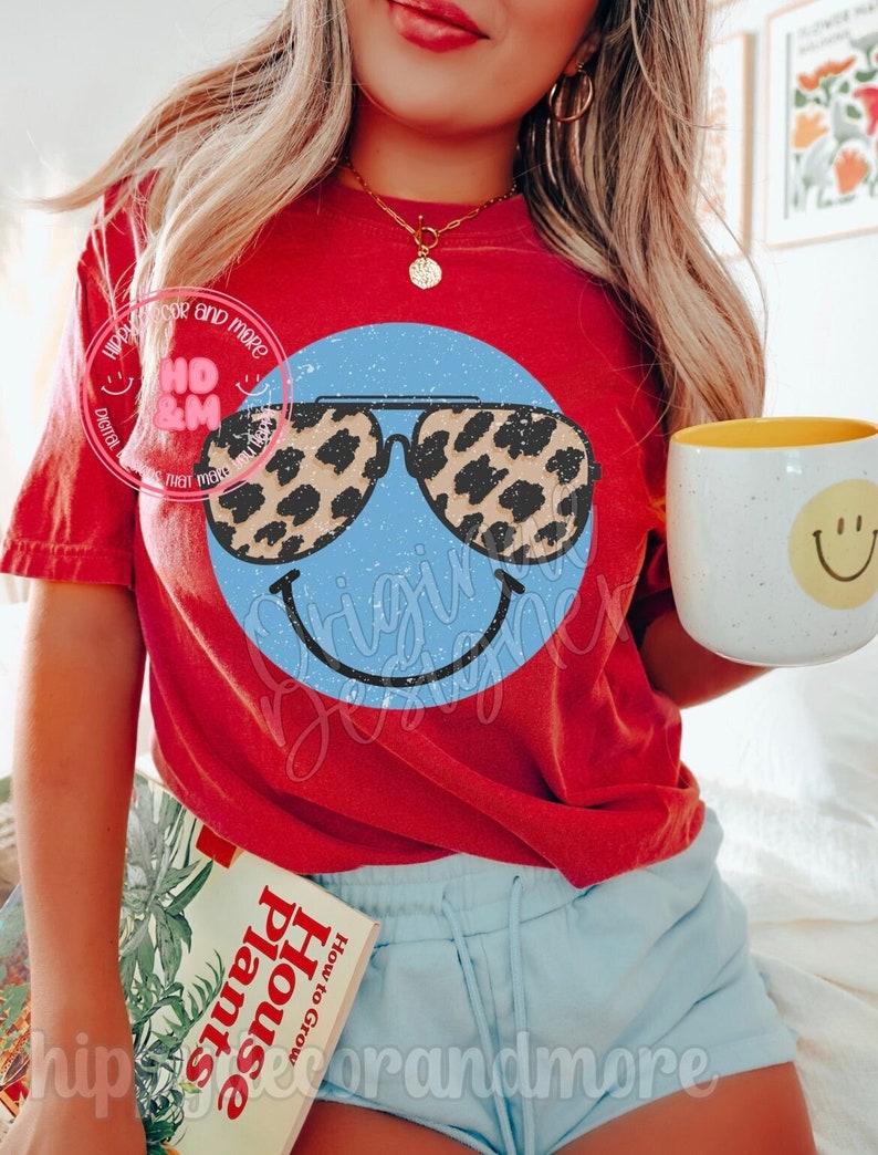 Leopard Print PNG Smiley Face PNG Sunglasses Happy Face Sublimation ...
