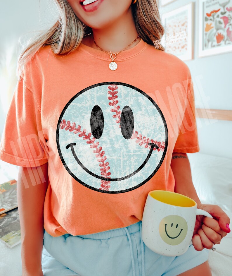 Baseball PNG Smiley Face PNG Retro Smiley Face Sublimation Distressed ...