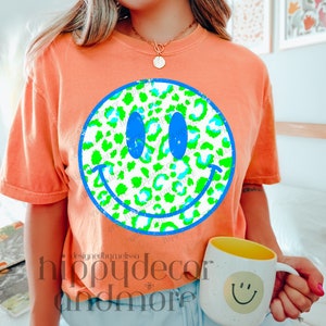 Leopard Print PNG Smiley Face PNG Neon Smiley Face Sublimation Colorful ...