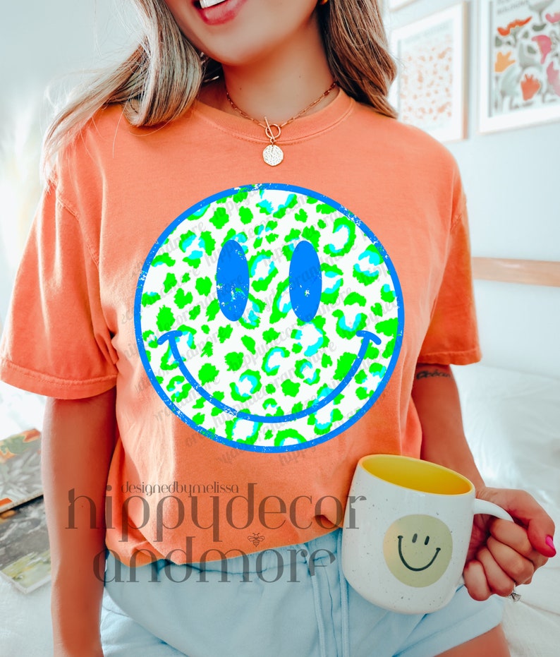 Leopard Print PNG Smiley Face PNG Neon Smiley Face Sublimation Colorful ...
