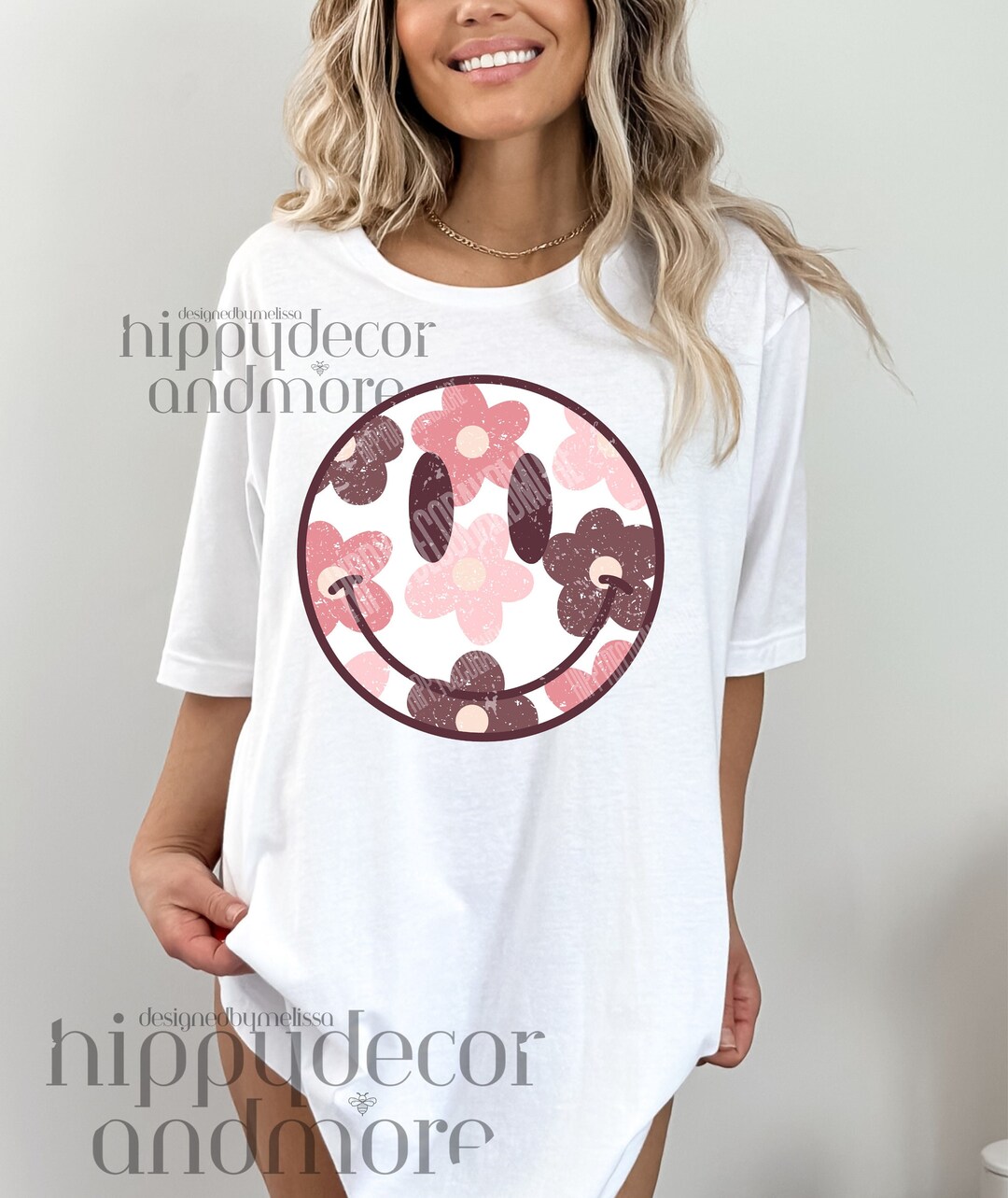 Distressed Boho Smiley Face PNG Boho Flowers PNG Retro Png - Etsy