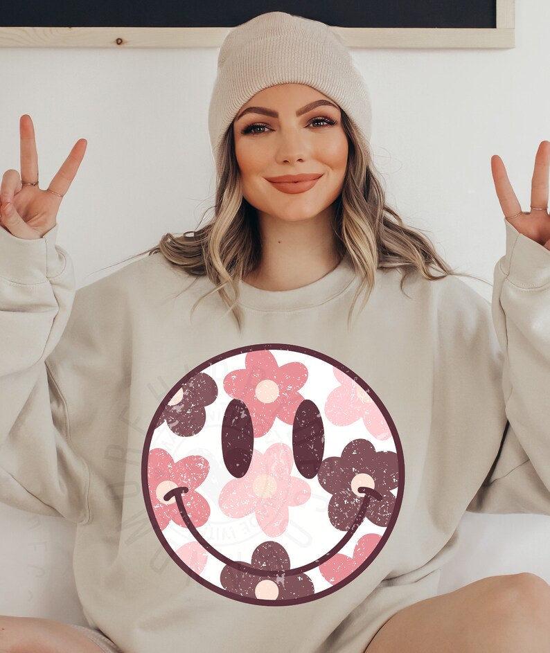 Distressed Boho Smiley Face PNG Boho Flowers PNG Retro Png - Etsy