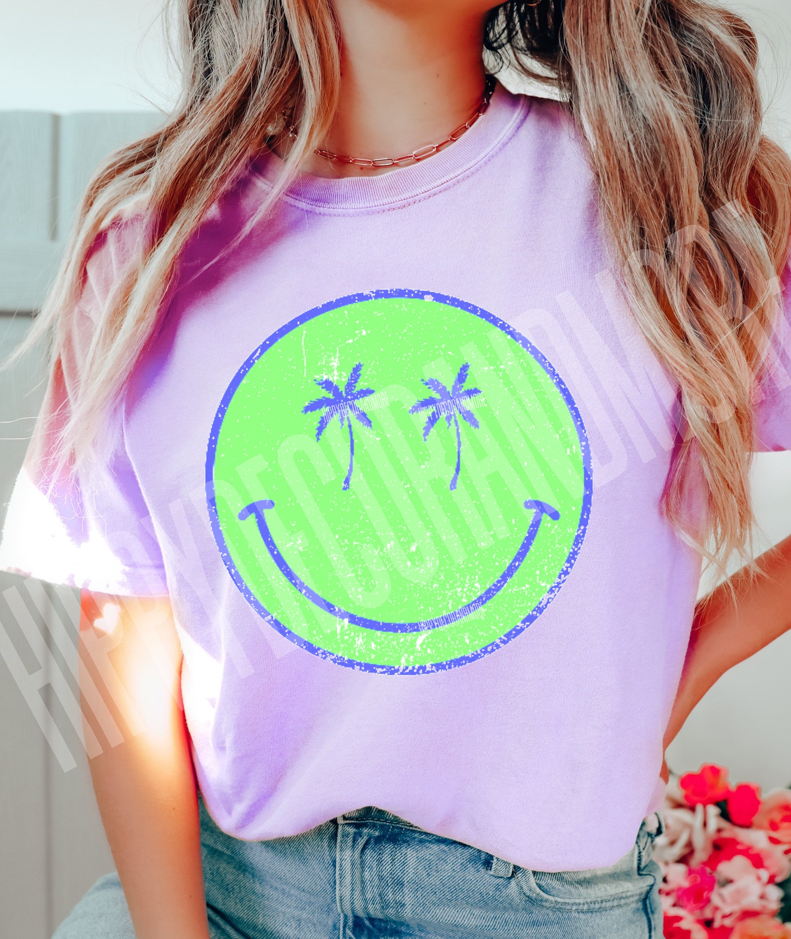 Distressed Retro Palm Trees Smiley Face PNG Boho PNG Smiley - Etsy