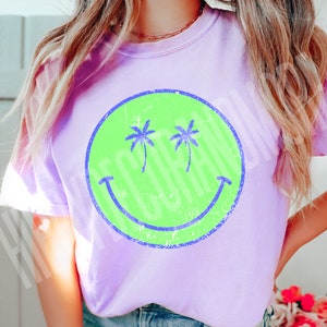Distressed Retro Palm Trees Smiley Face PNG Boho PNG Smiley - Etsy