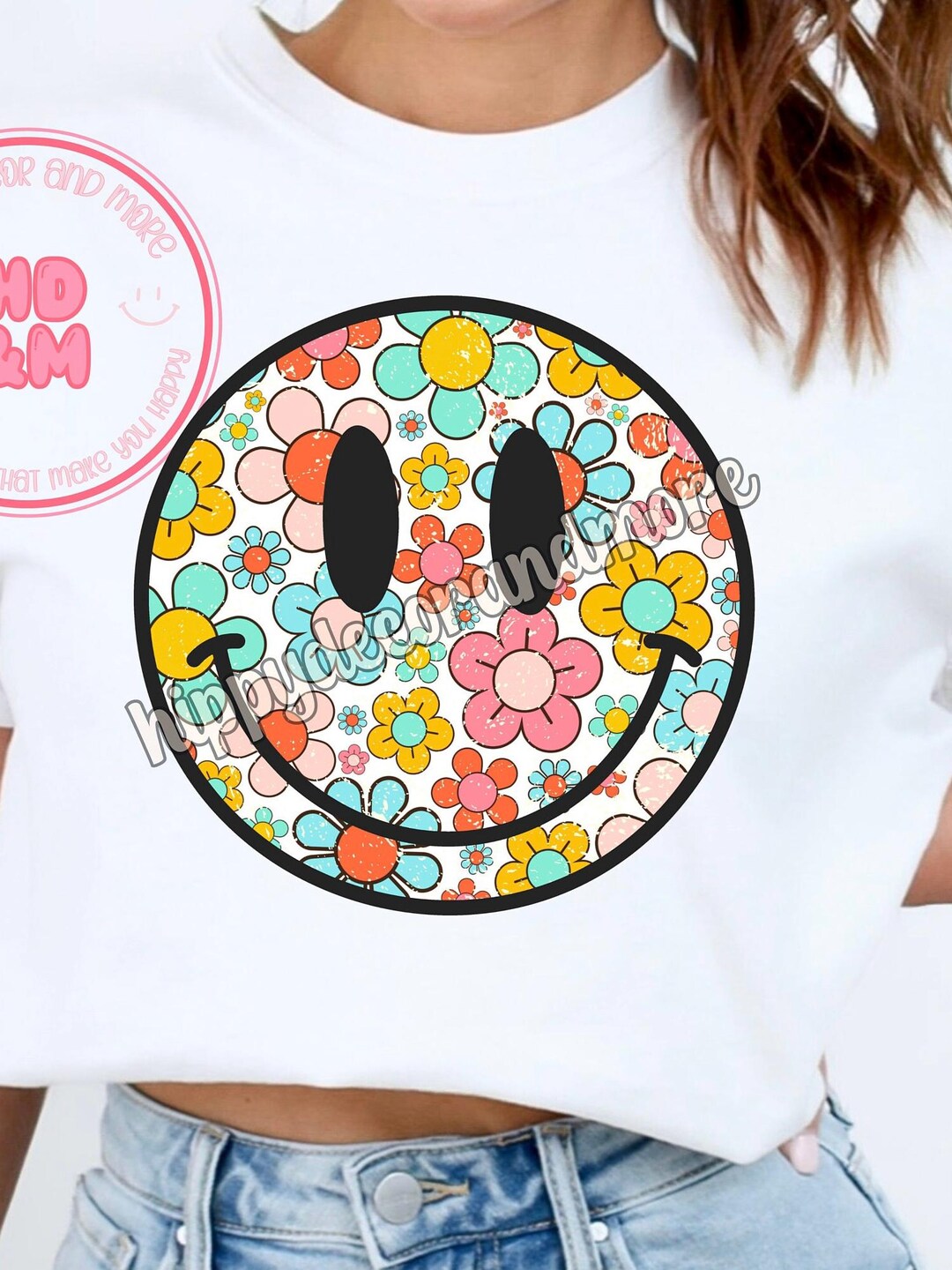Daisy Smiley Face PNG Retro Boho Distressed Daisies Summer Vibes ...