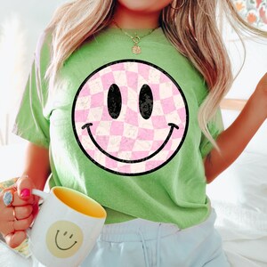 Checkered Smiley Face PNG Pink Checks PNG Distressed Smiley PNG Retro ...