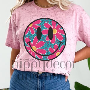 Leopard Print Pink Daisy Smiley Face PNG Happy Face Shirt Sublimation ...