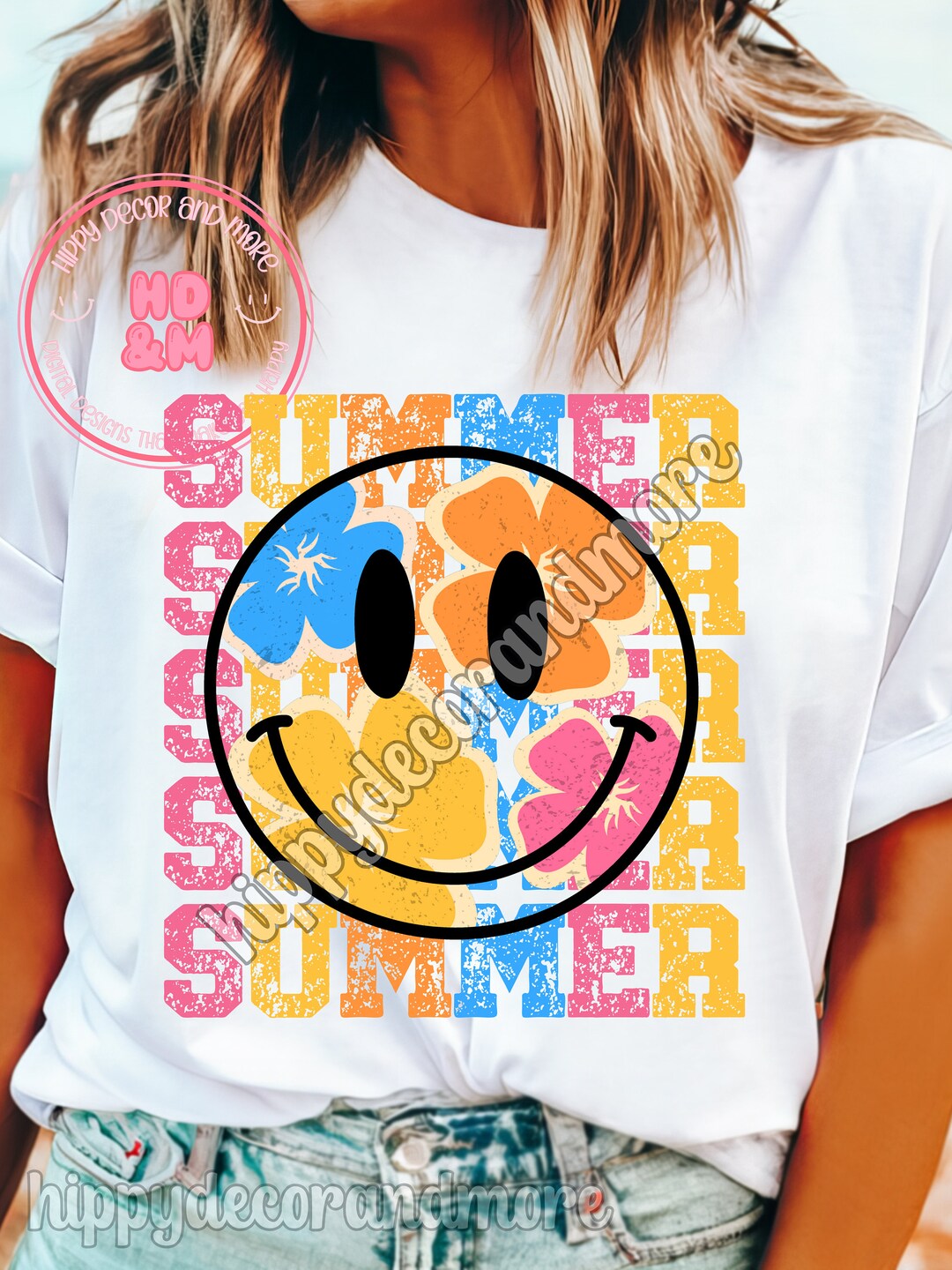 Retro Summer Smiley Face PNG Colorful Girly VSCO Girl Tropical Floral ...