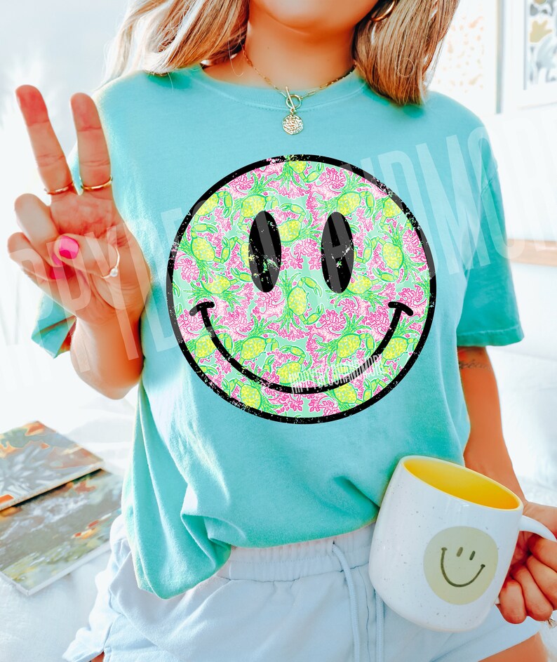 Preppy Smiley Face PNG Digital Transfer Design Sublimation Design ...